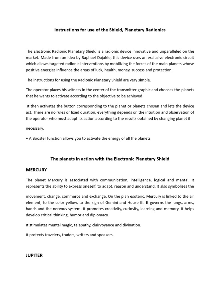 Instructions For Use Planetary Shield | PDF | Venus | Sun