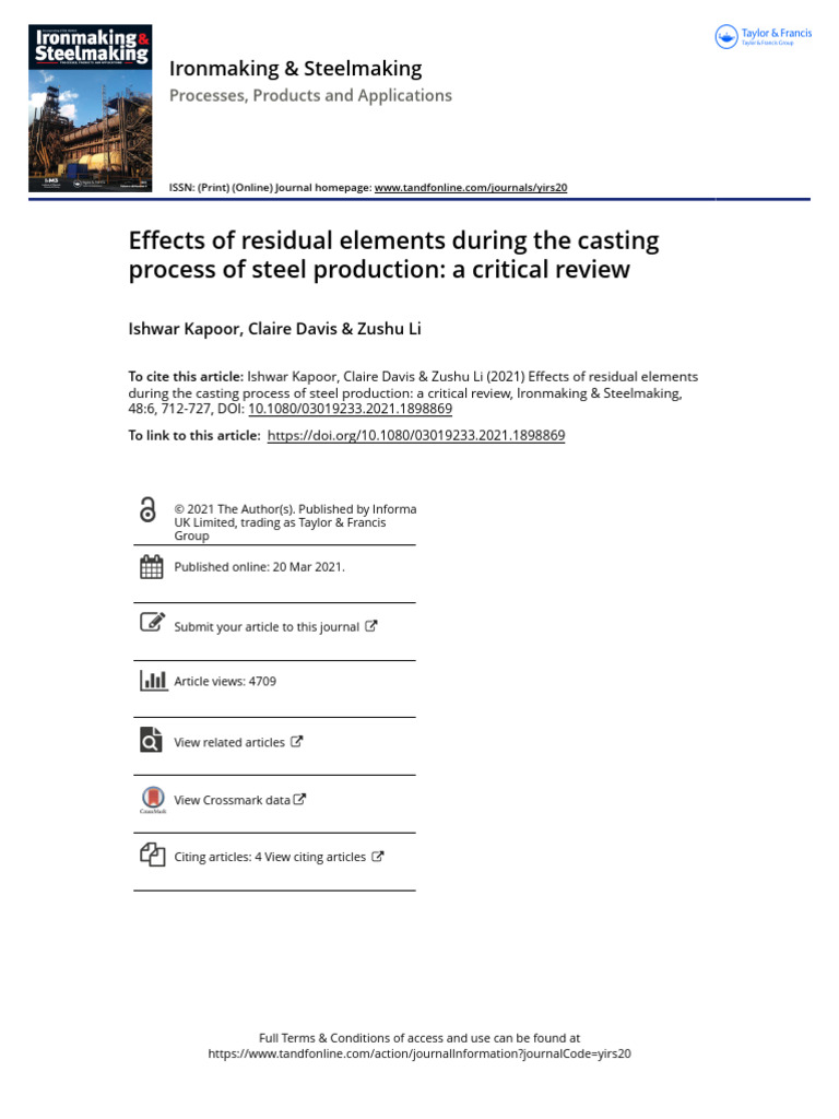 Effects of residual elements during the casting process of steel ...