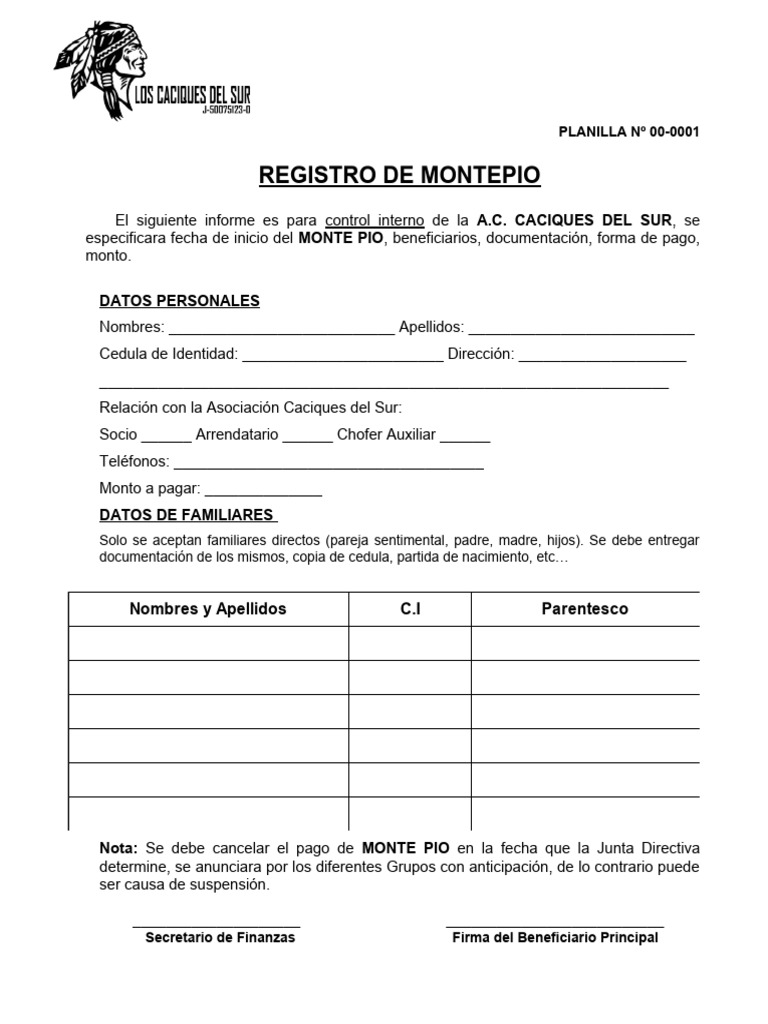 Registro Monte Pio Actualizado | PDF | Documento de identidad | Certificado de nacimiento