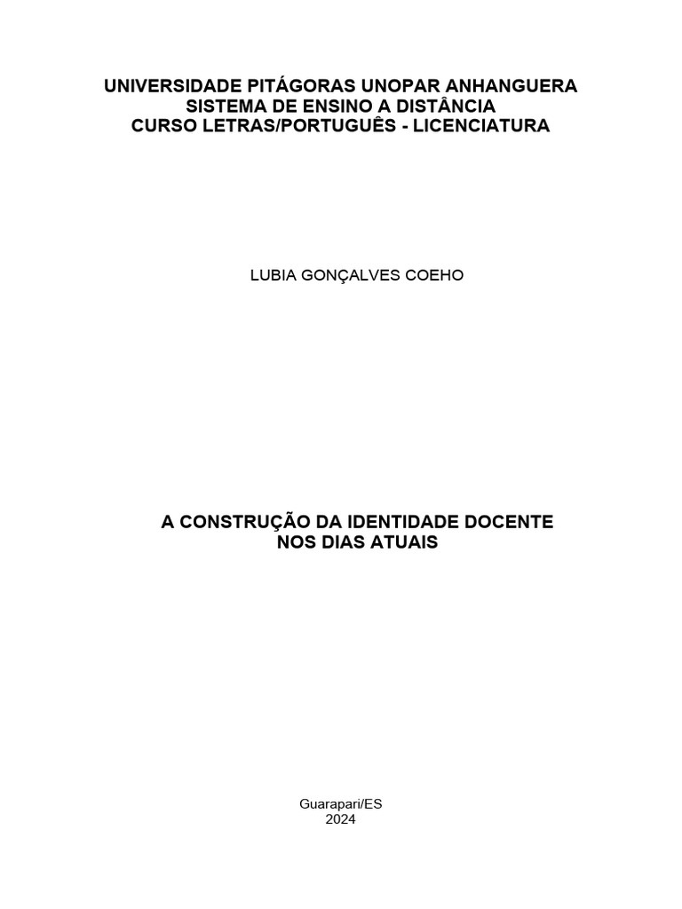 A Construção Da Identidade Docente Nos Dias Atuais Pdf Aprendizado