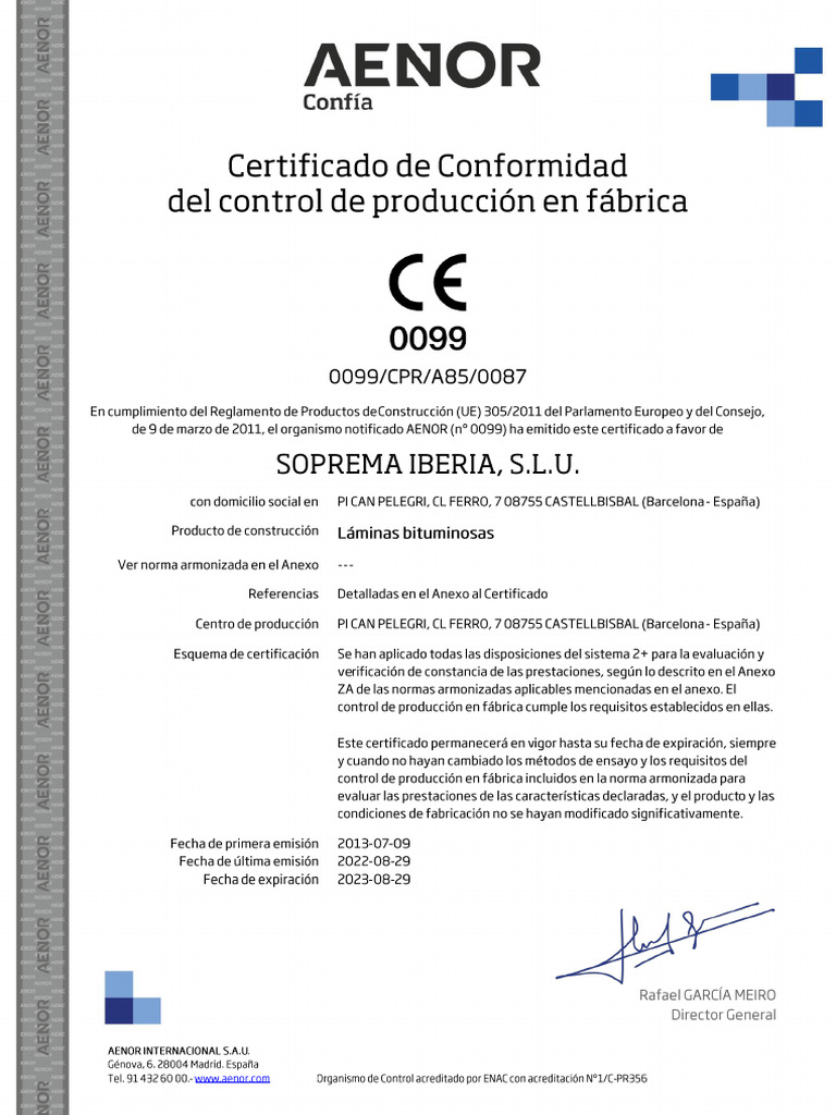 CERTIFICADO_AENOR_LAMINAS_BITUMINOSAS | PDF