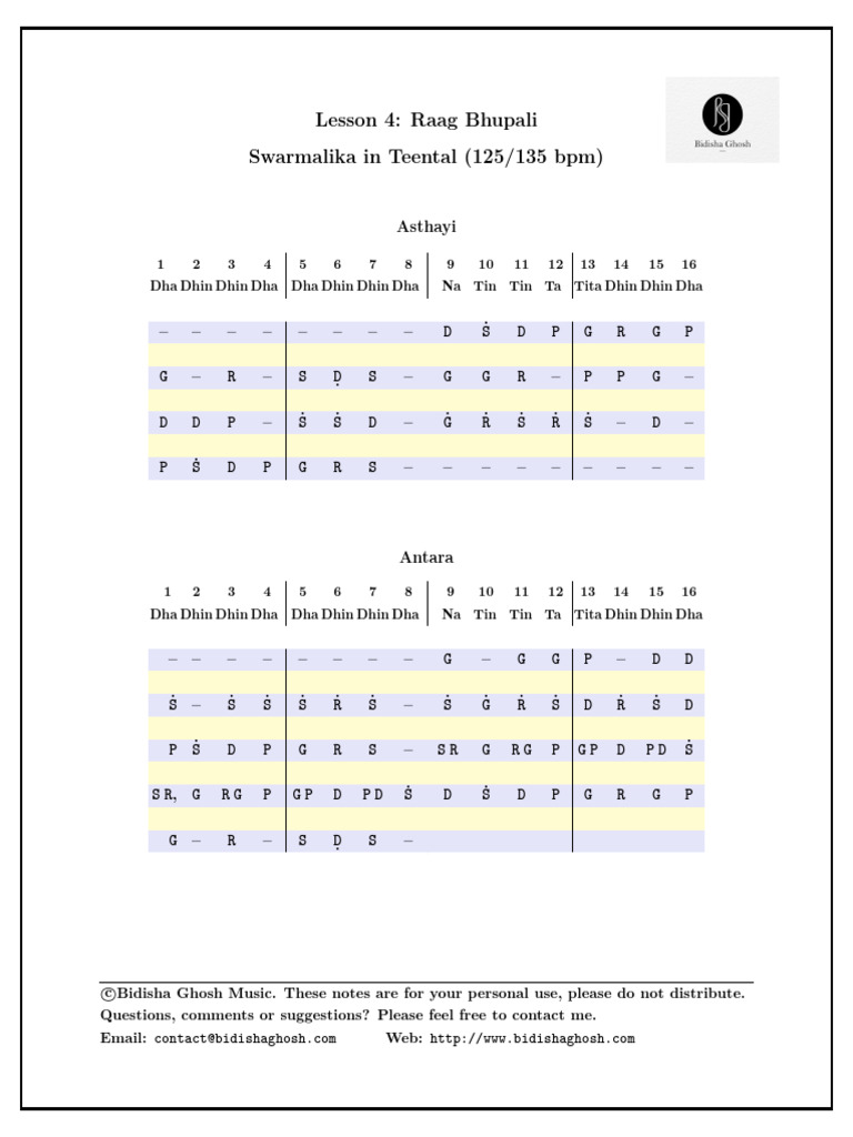 Lesson 4 Raag Bhupali Swar Malika | PDF