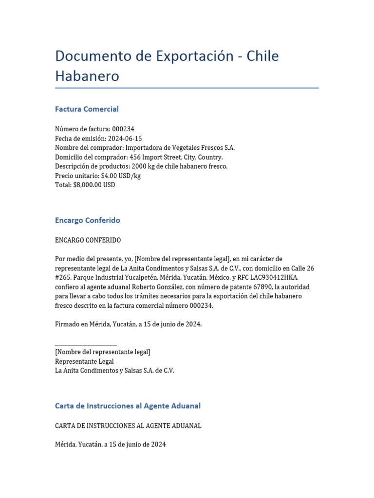 Documentos Exportacion Chile Habanero | PDF