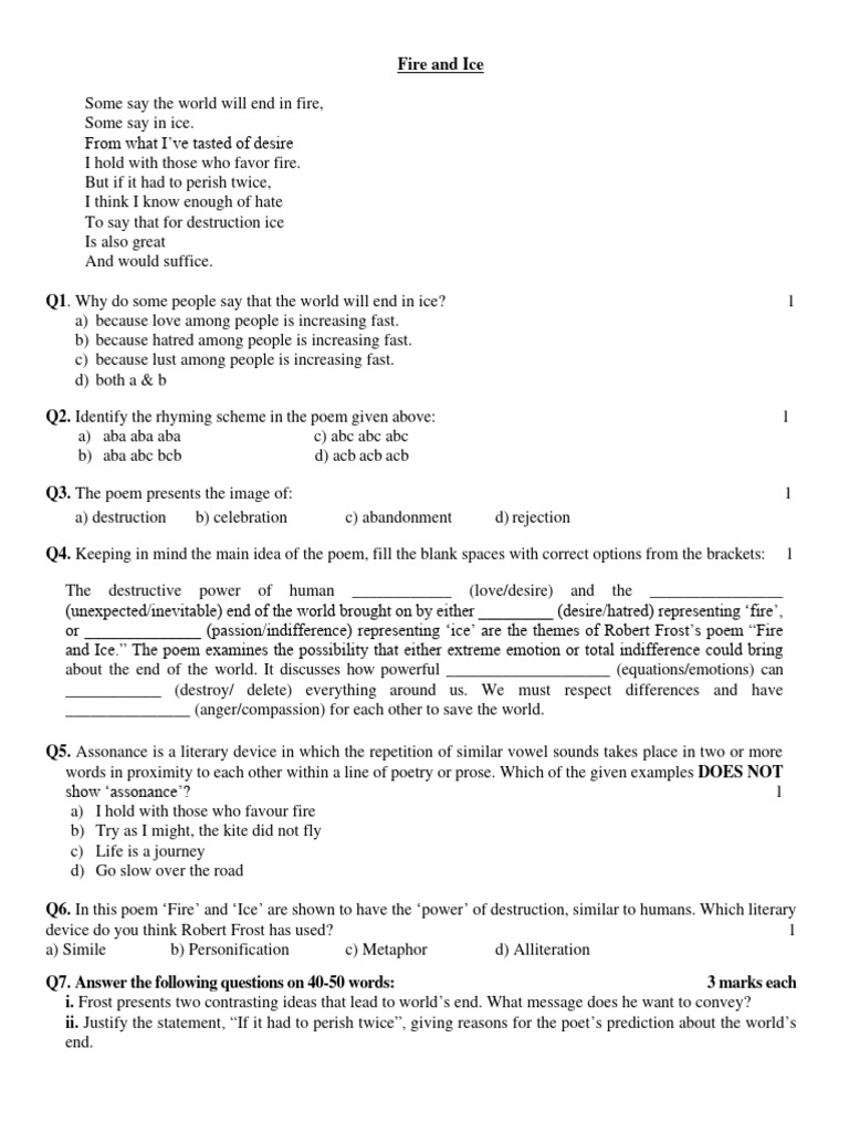 Worksheet P2 Fire and Ice | Download Free PDF | Poetry
