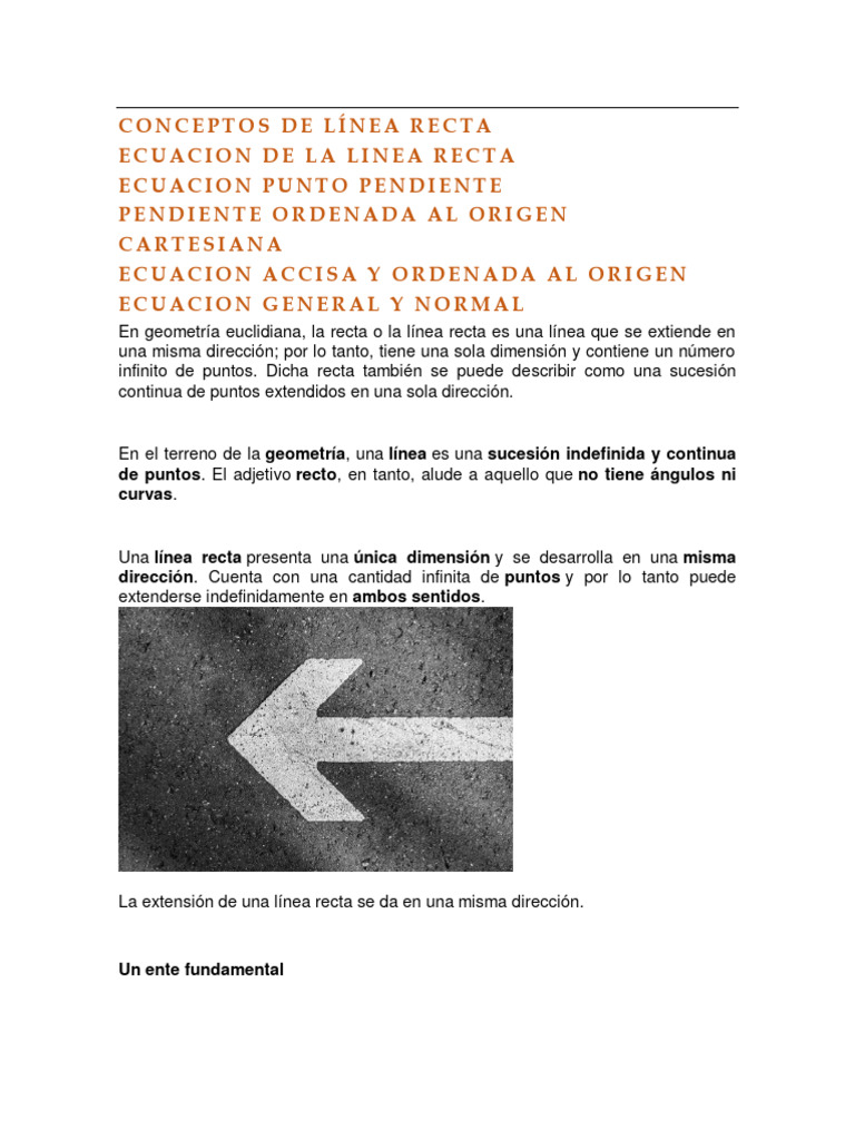 Línea Recta y Ecuacion de La Linea Recta | PDF | Línea (geometría ...
