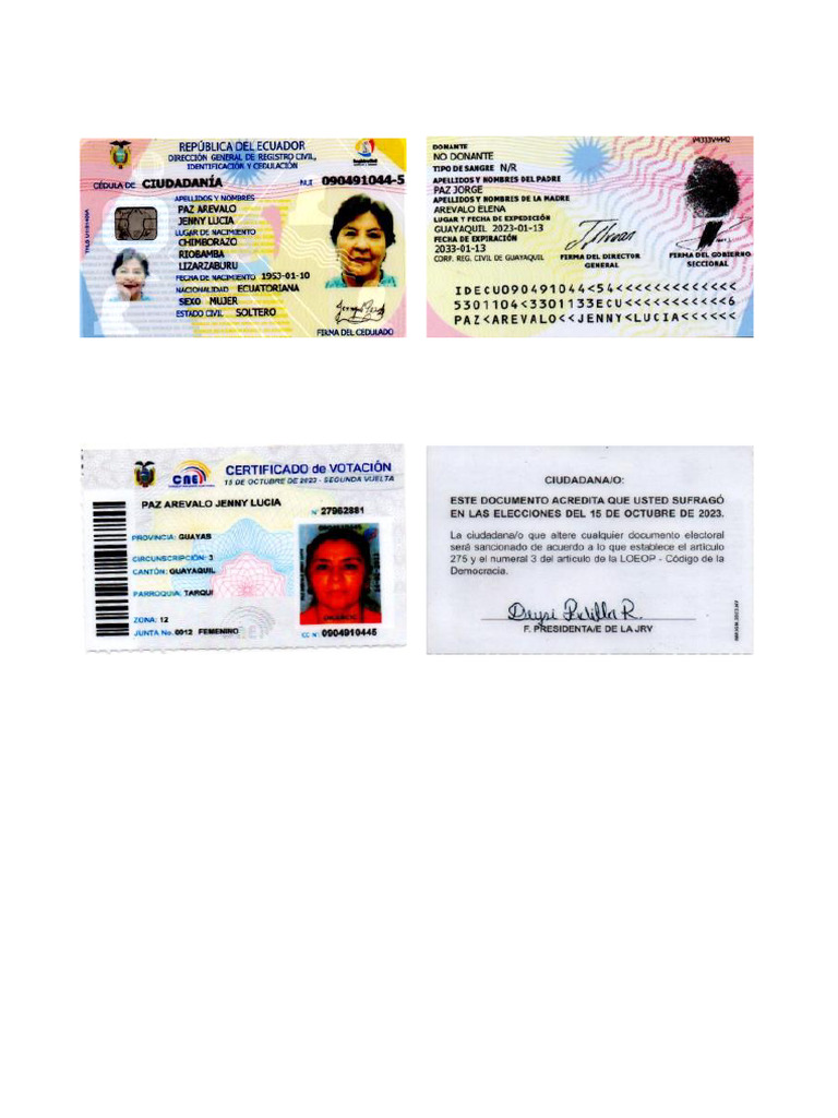 Cédula y Papeleta Del Lcda. Jenny Paz | PDF