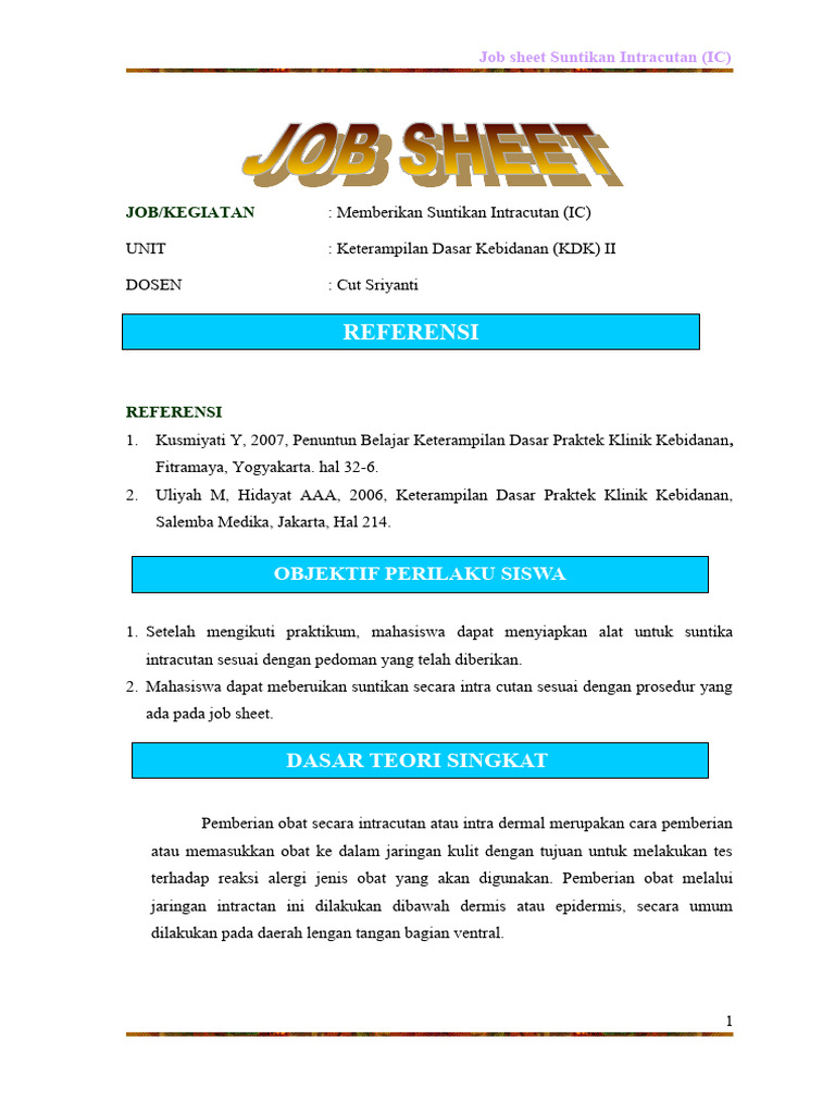 Job Sheet Intra Cutan | PDF