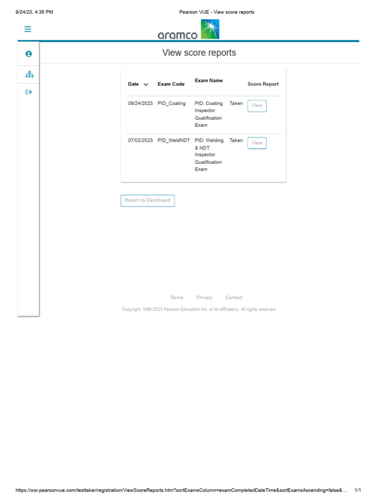 Pearson VUE - View Score Reports | PDF
