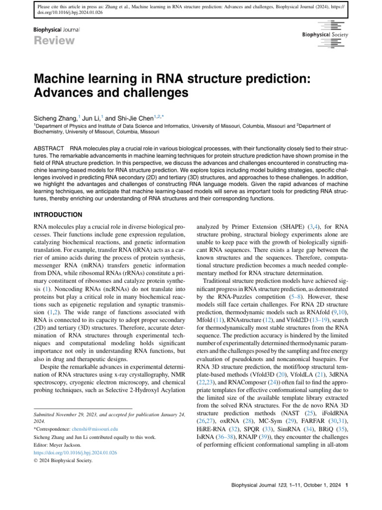 Machine learning in RNA structure prediction - Advances and challenges ...