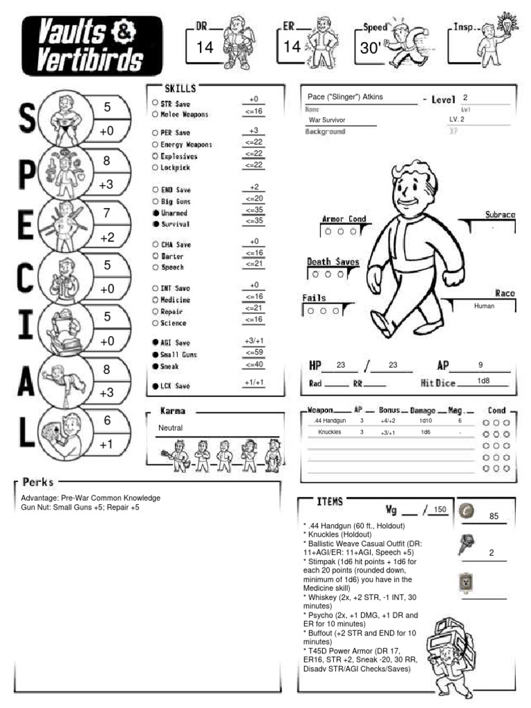 Vaults & Vertibirds - Pace (Slinger) Atkins - LV 2 | PDF
