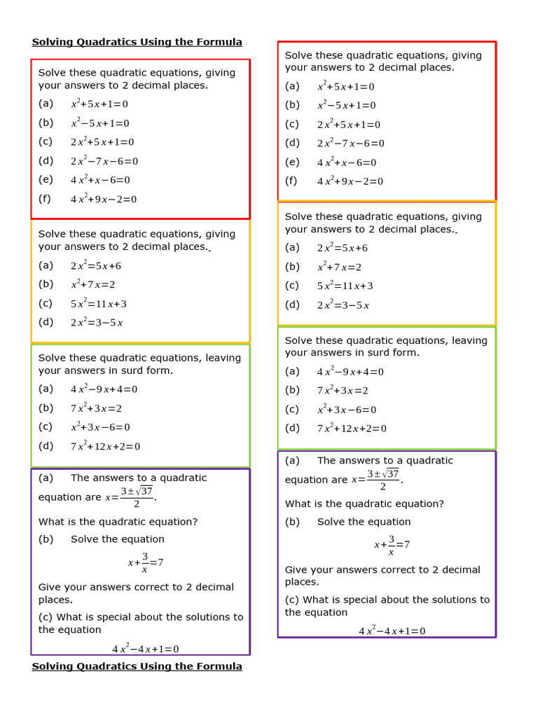 Quadratic Equations: Solutions & Methods | PDF | Quadratic Equation ...