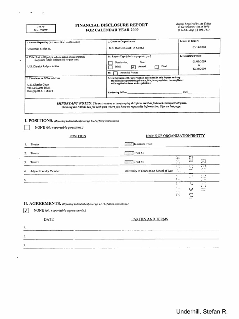 2009 Financial Disclosure Report: Underhill | PDF | Dividend | Government