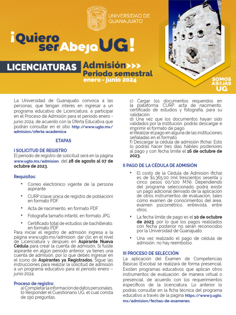 Convocatoria UG Admisiones 2024 | PDF