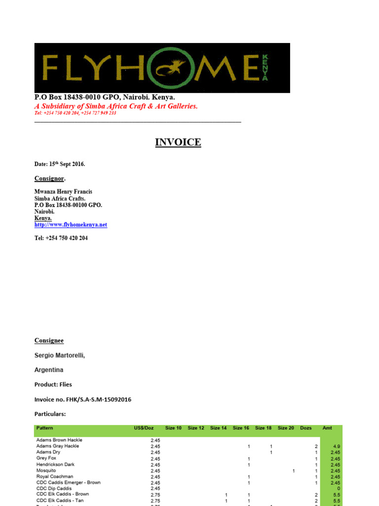 Invoice for Fly Fishing Products Order | PDF | Angling | Fly Fishing