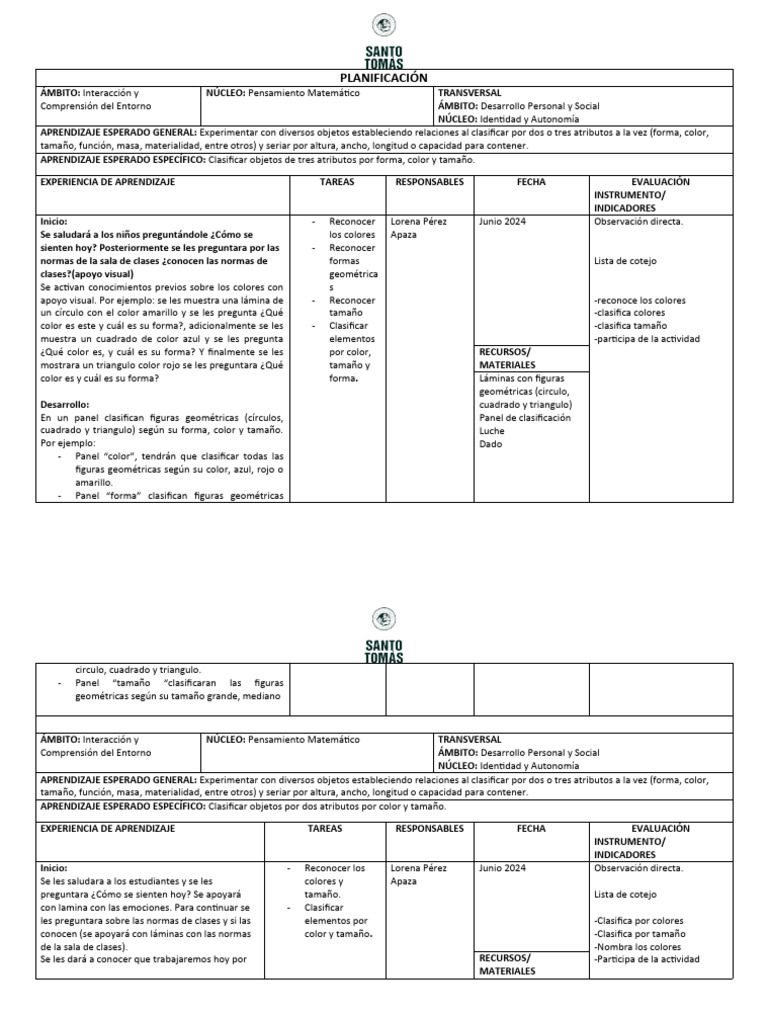 Planificacion Kinder C | PDF | Color | Aprendizaje