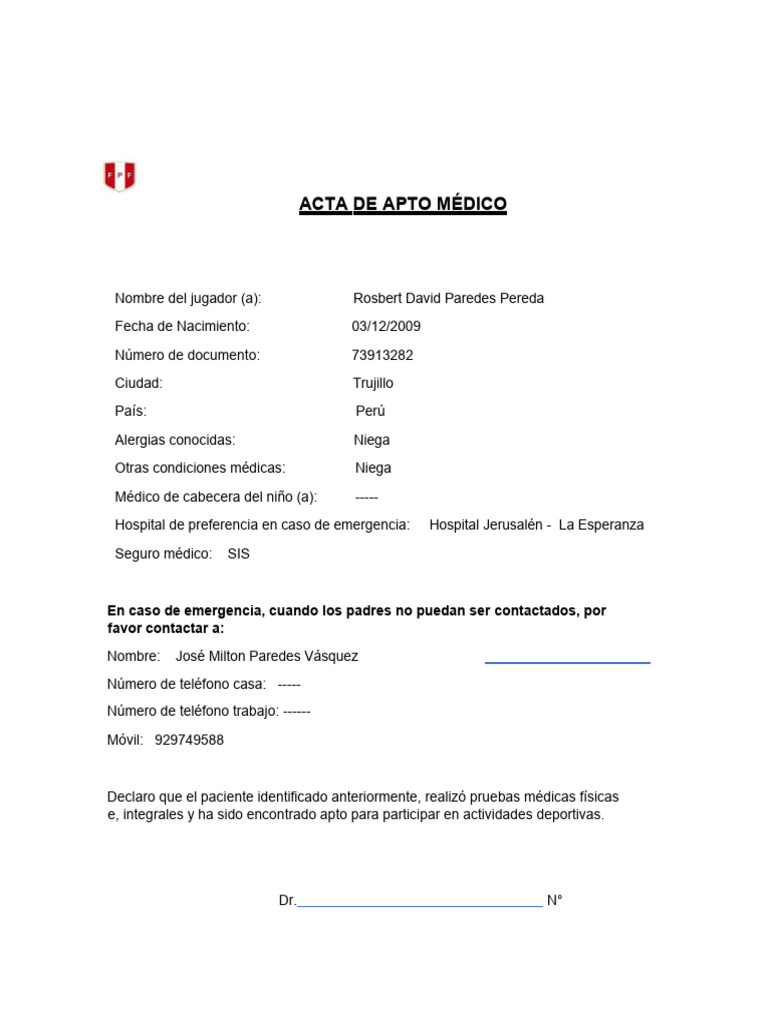 Acta de Apto Medico | PDF