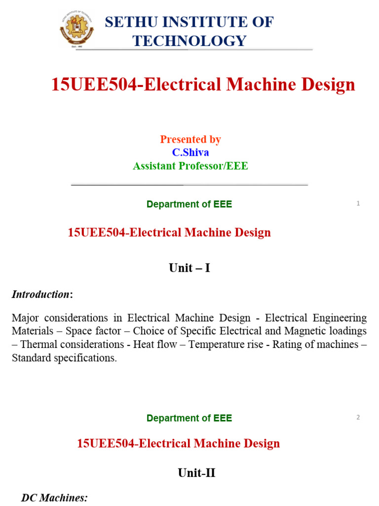 Emd Unit 1 Notes | PDF | Electric Motor | Electrical Resistivity And ...