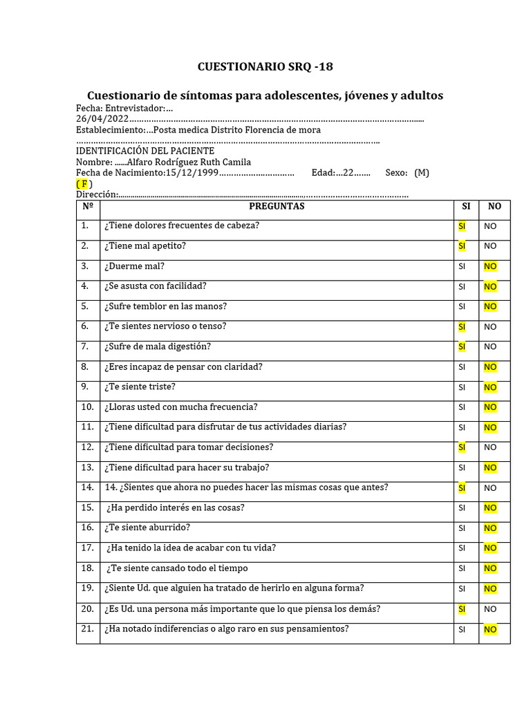 Cuestionario SRQ | PDF