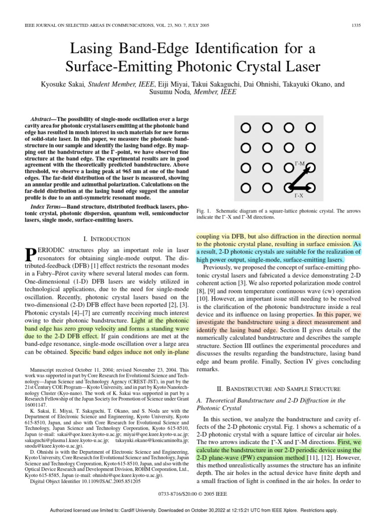 Lasing Band-Edge Identification For A Surface-Emitting Photonic Crystal ...
