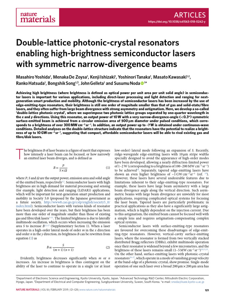 Double Lattice Photonic Crystal Resonators | PDF | Laser | Optics