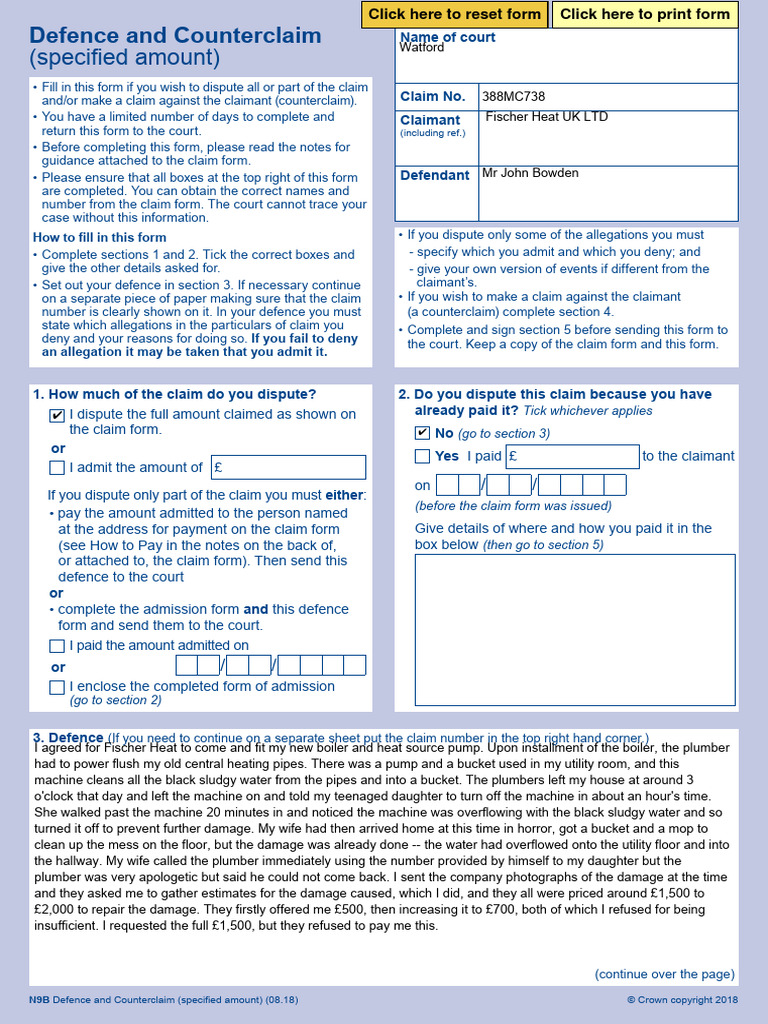 Defence & Counterclaim Form Guide | PDF | Law