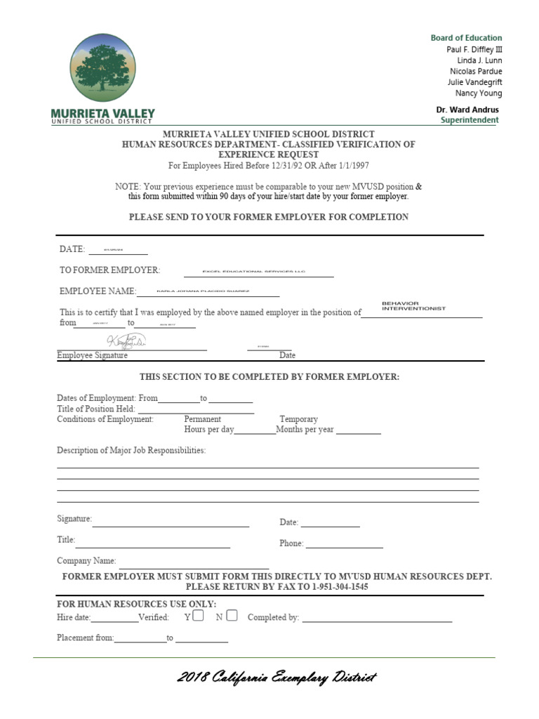 Verification of Experience Form 4 | PDF | Labor | Employment