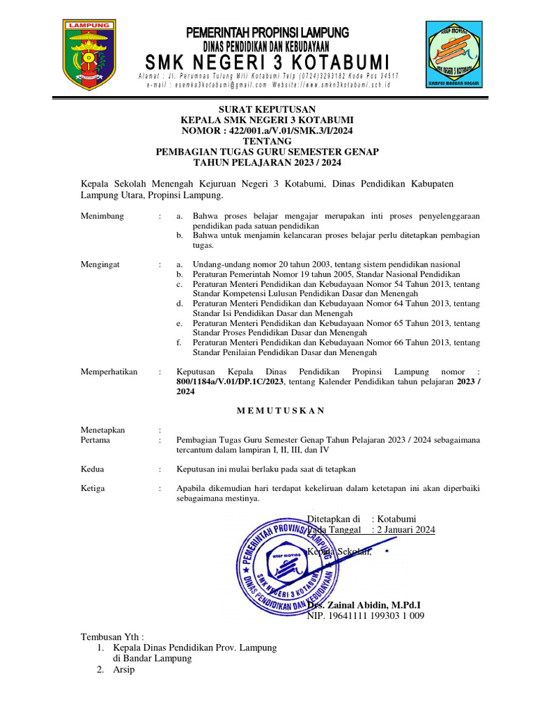 SK Mengajar Semester Genap 2023-2024 | PDF