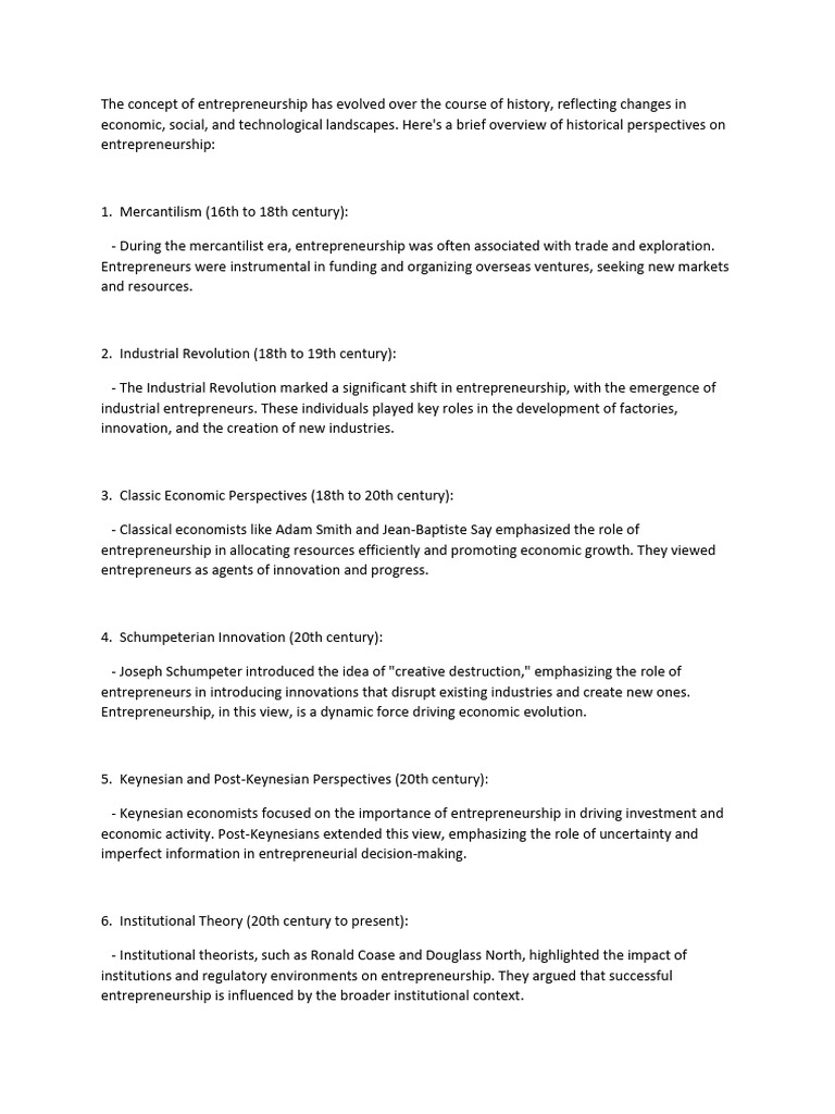Evolution of Entrepreneurship Through History | PDF | Entrepreneurship ...