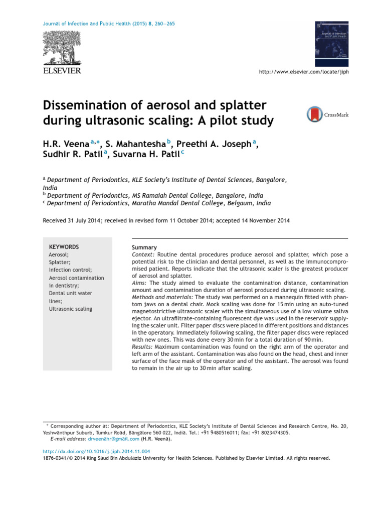 Dissemination of Aerosol and Splatter During Ultrasonic Scaling: A ...