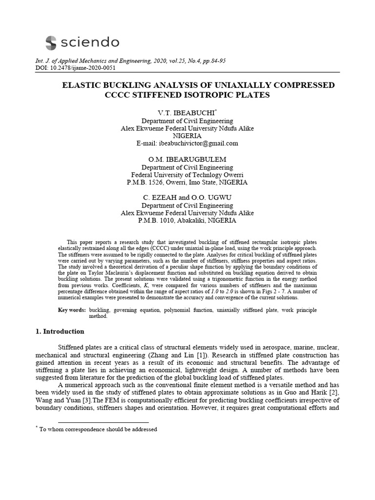 Elastic Buckling Analysis Of Uniaxi Pdf Buckling Finite Element Method