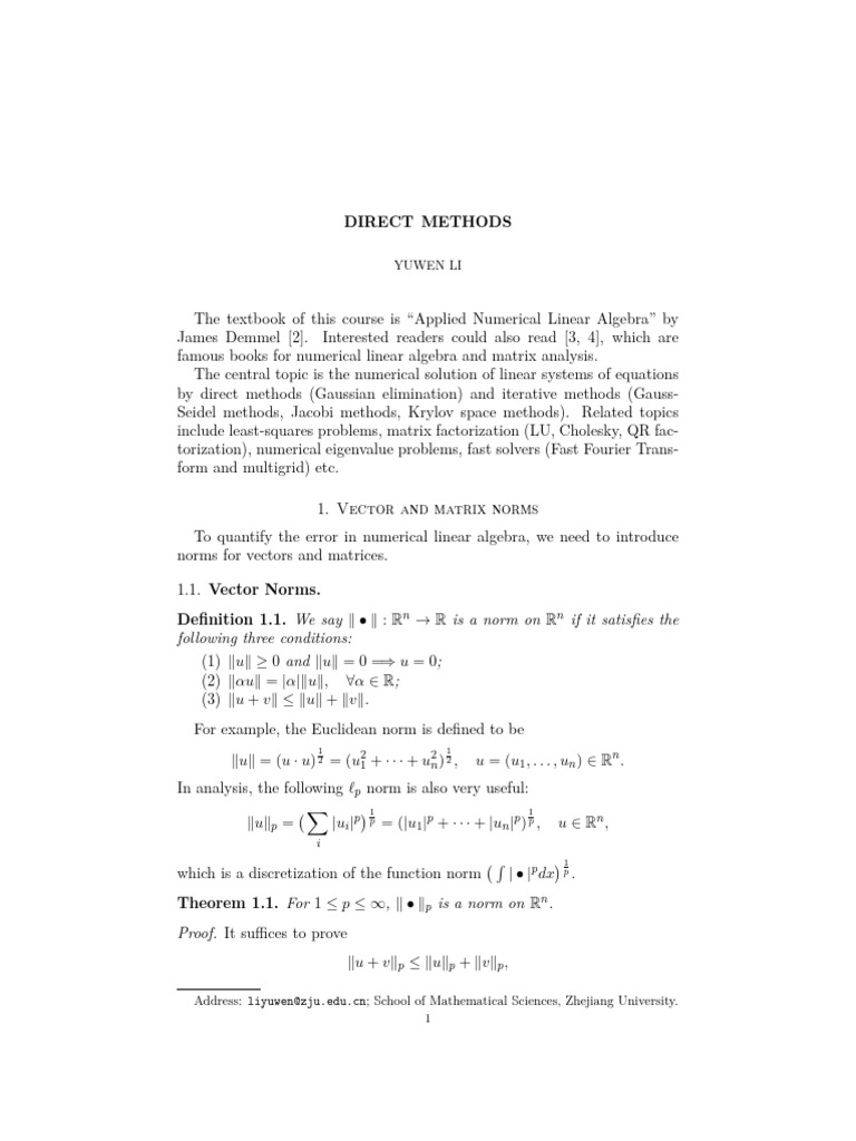 Direct Methods | PDF | Matrix (Mathematics) | Mathematical Analysis