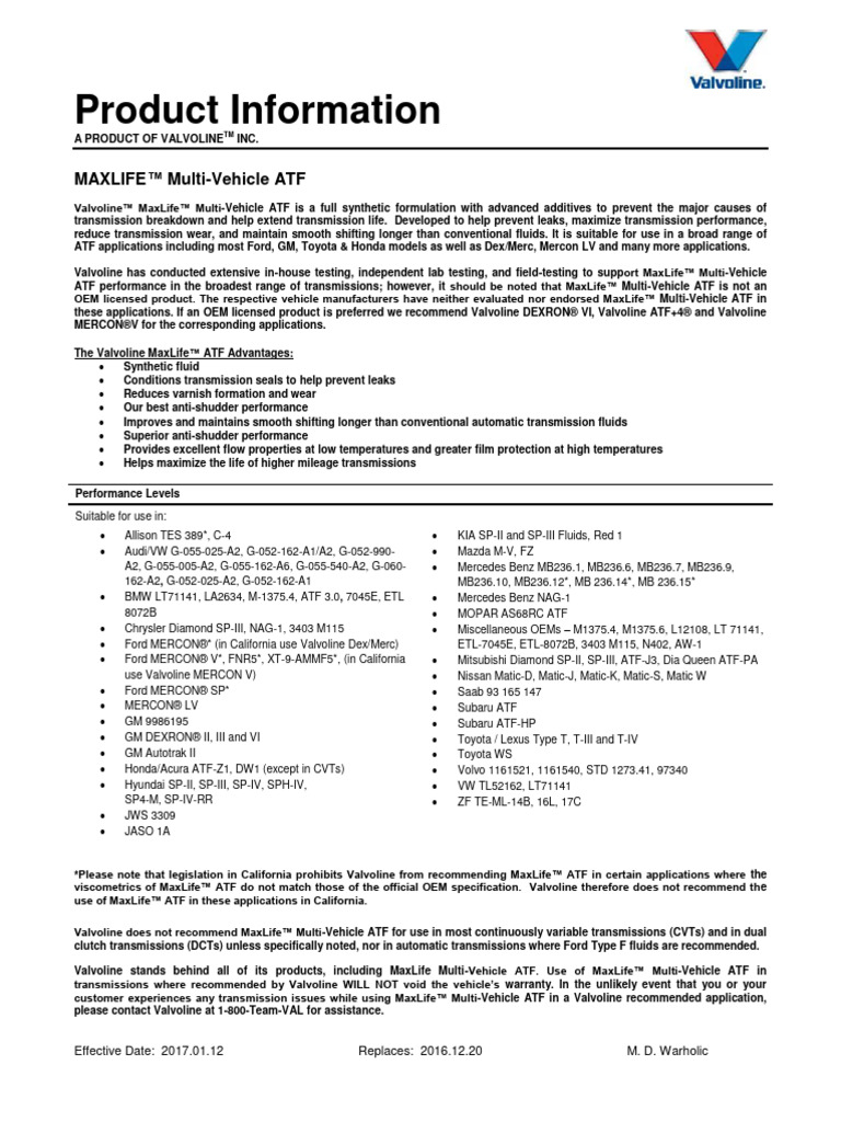Maxlife Atf | PDF | Automotive Industry | Motor Vehicle
