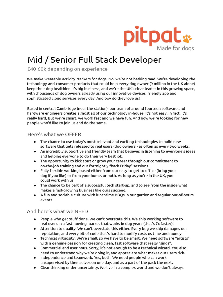 Mid/Senior Full Stack Developer Role | PDF | Xamarin | Computer Science