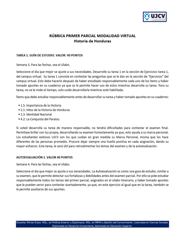 Rubrica Parcial 1 HH Virtual. | PDF | Maestros