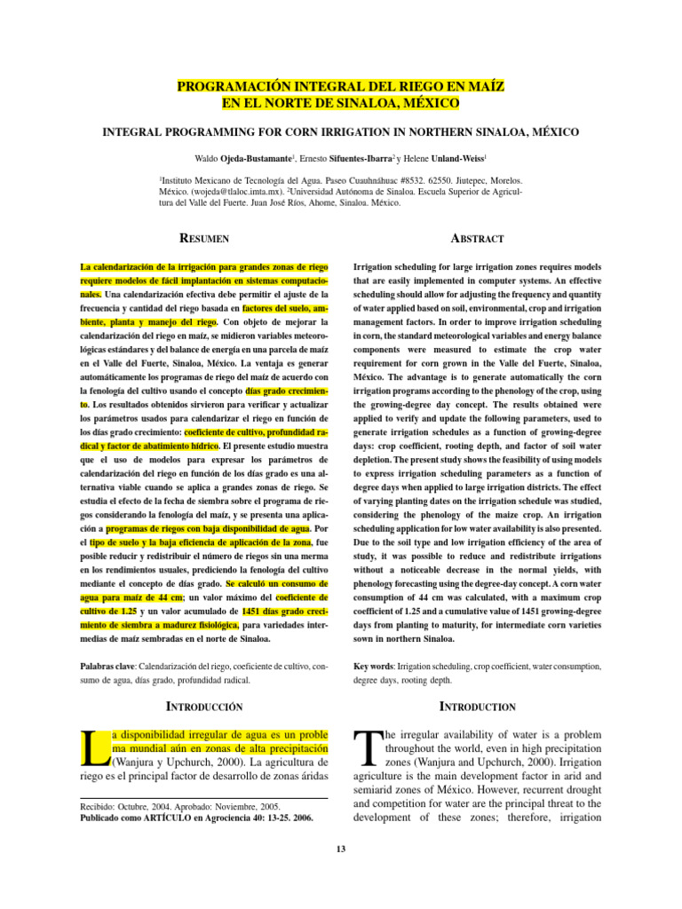 Programacion Integral de Riego Maiz | PDF | Geografía Física | Agronomía
