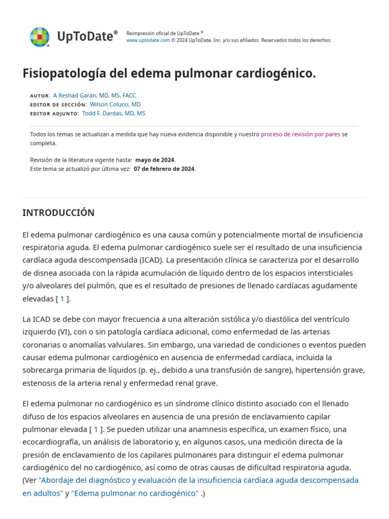 Fisiopatología Del Edema Pulmonar Cardiogénico - UpToDate | PDF | Heart ...