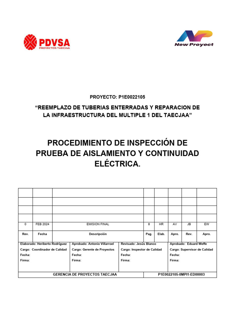 Np-Qm-El-P-038 Procedimiento de Inspección de Prueba de Aislamiento y Continuidad Eléctrica ...