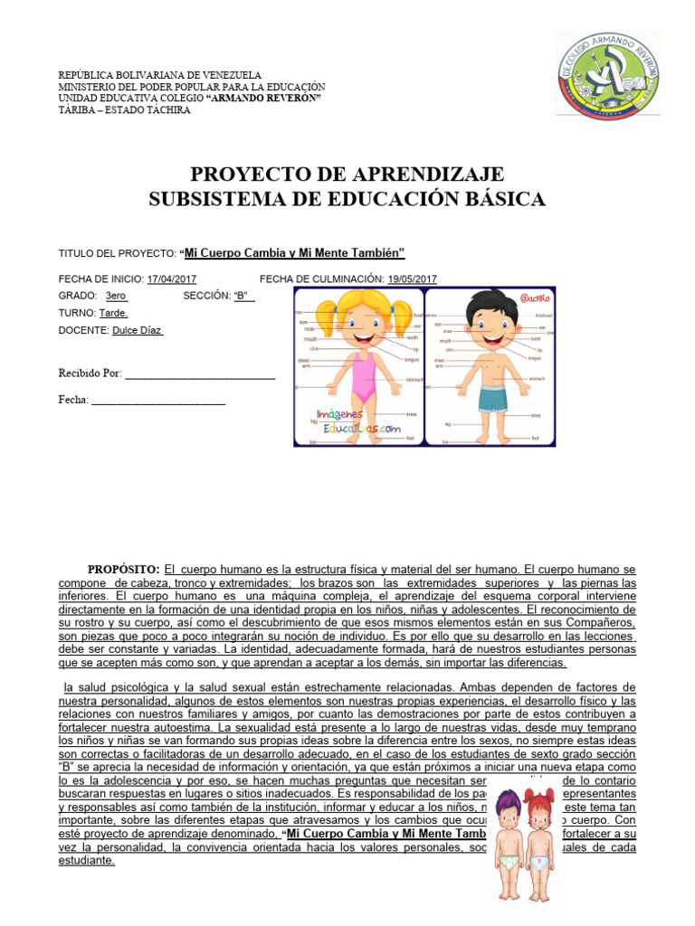 Proyecto Cuerpo Humano Colegio | PDF | Evaluación | Aprendizaje