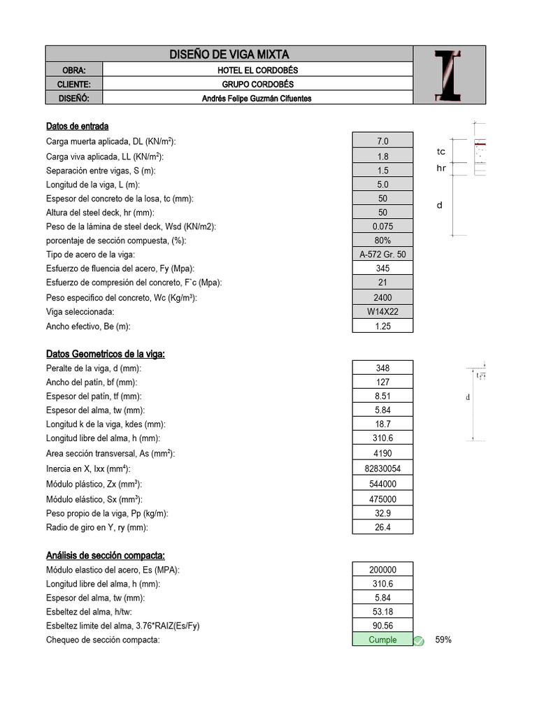 VIGA MIXTA V1.1 w55tkw | PDF | Viga (Estructura) | Deformación (Mecánica)