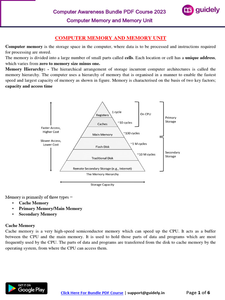 Computer Memory And Memory Unit Pdf Computer Data Storage Read Only Memory