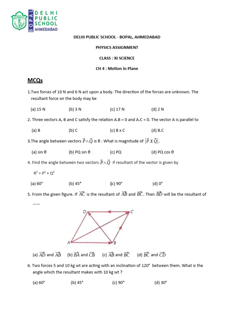 XI ASGN CH - 4 Motion in Plane | PDF | Acceleration | Velocity