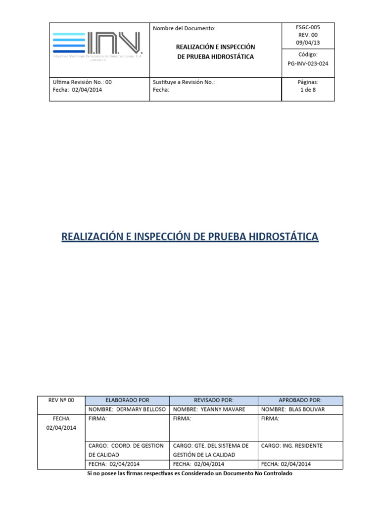 Pg-Inv-023-024 Realización e Inspección de Prueba Hidrostatica | PDF ...