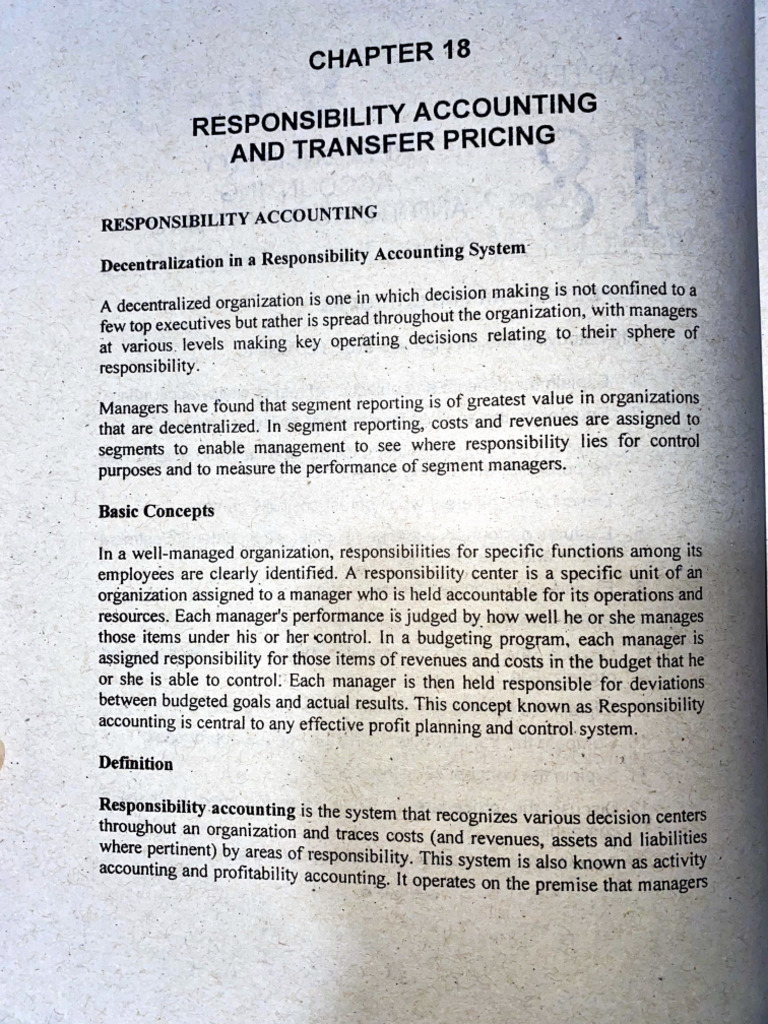 Chapter 18 Responsibility Accounting | PDF