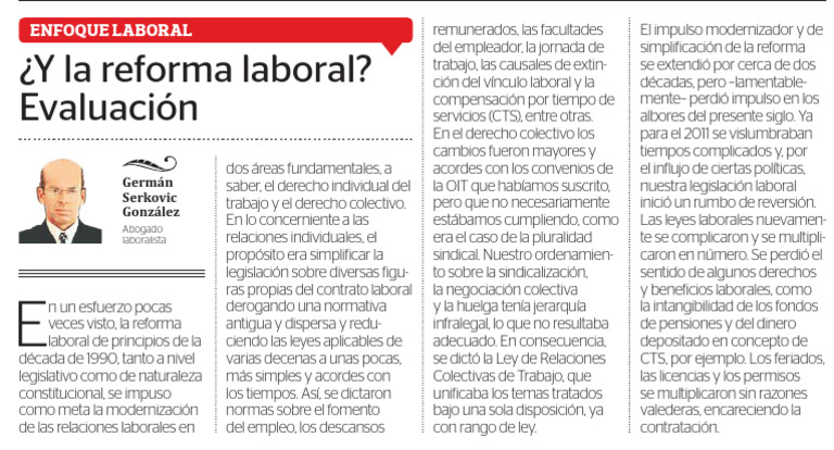 ENFOQUE LABORAL. ¿Y La Reforma Laboral - Evaluación. El Peruano 26 06 ...