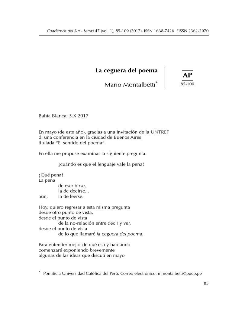 Montalbetti - La Ceguera Del Poema | PDF | Metáfora | Herman Melville