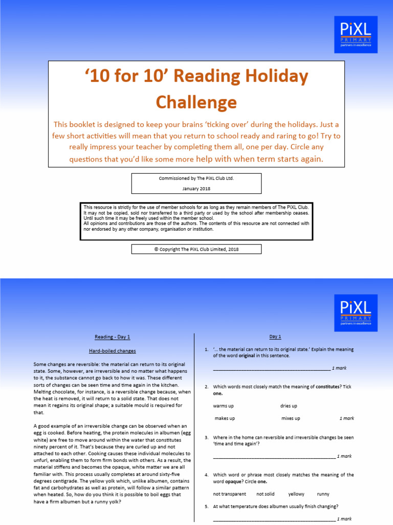 Pixl Primary Reading 10 For 10 Questions | PDF | Egg White | Ancient Rome