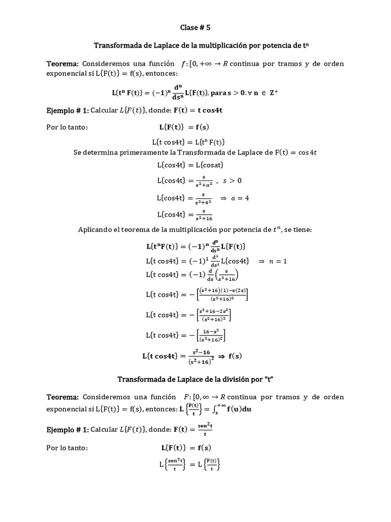 1-Transformada de Laplace - Teoremas | PDF | Integral | Transformada de Laplace