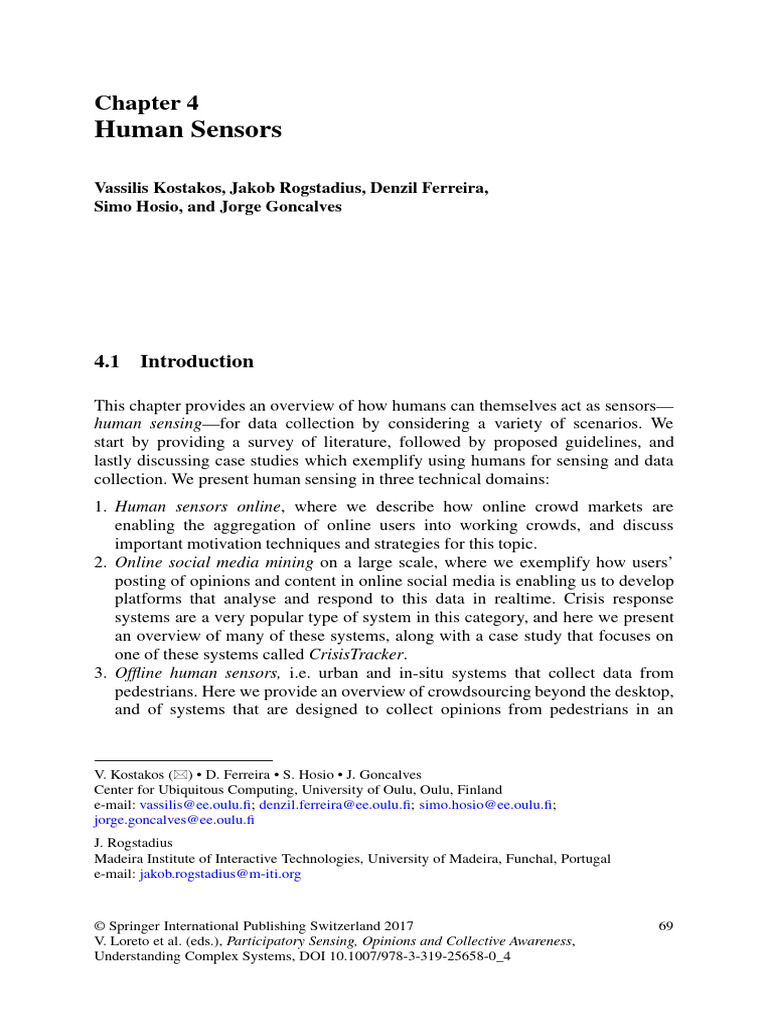 Human Sensors Capt 4 Kostakos | PDF | Crowdsourcing | Social Media