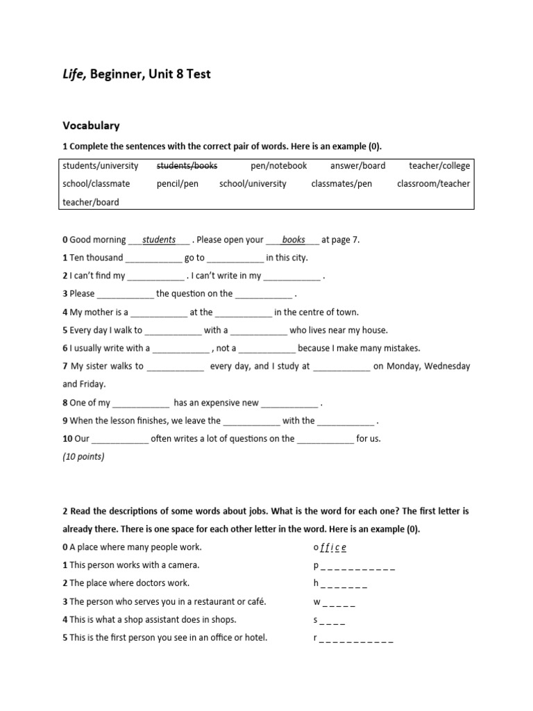 Beginner Unit 8 Vocabulary Test | PDF | Elephant