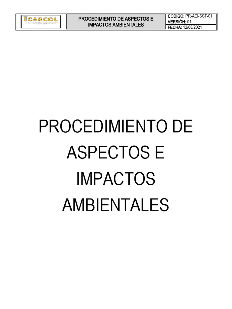 Procedimiento de Aspectos e Impactos Ambientales | PDF | Entorno natural | Business